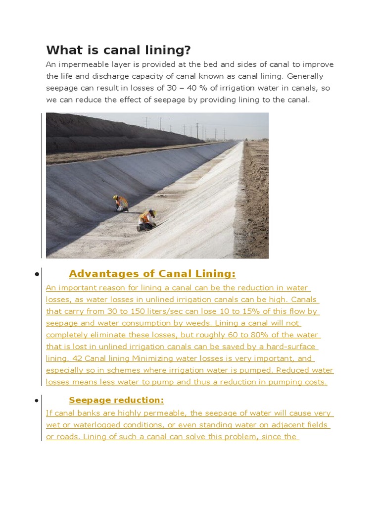 What is Canal Lining | Concrete | Soil