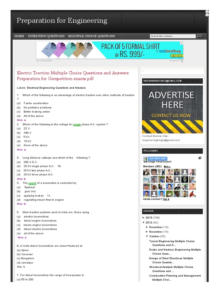 Electric Traction Multiple Choice Questions and Answers Preparation For ...