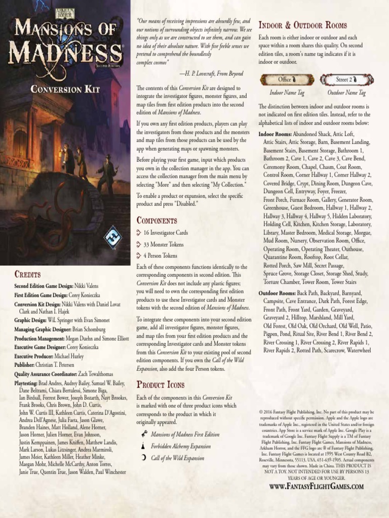Mansions of Madness Second Edition Conversion Kit Rules | PDF | Leisure