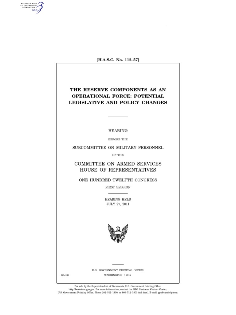 HOUSE HEARING, 112TH CONGRESS - (H.A.S.C. No. 112-57) THE RESERVE ...