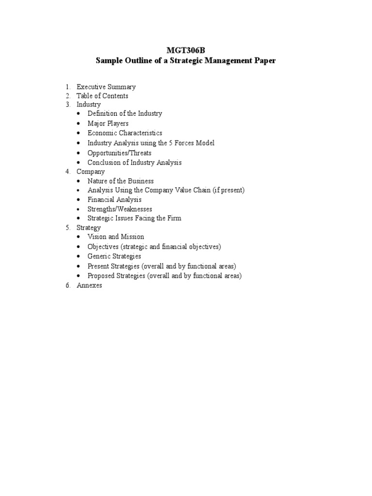 Strategic Management Paper Outline | PDF | Strategic Management | Business