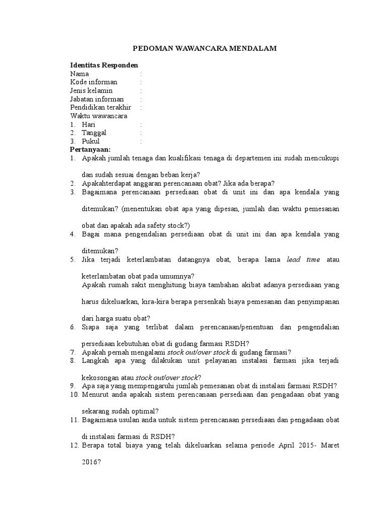 Pedoman Wawancara Mendalam | PDF