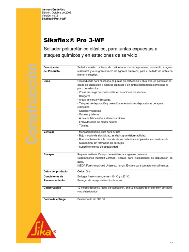 Sikaflex Pro 3-WF | PDF | Aluminio | Agua