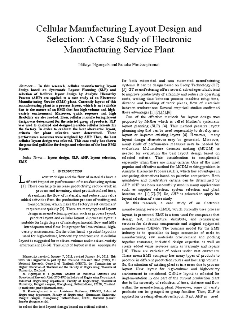 Cellular Manufacturing Layout Design and Selection: A Case Study of ...