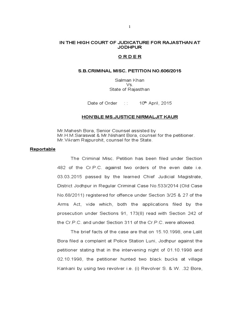 Salman Khan vs. State: CrPC Section 311 Ruling | PDF | Criminal ...
