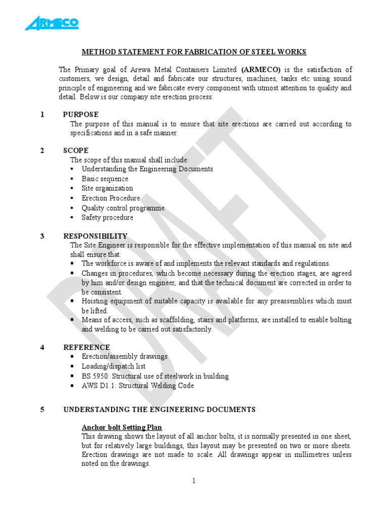 Method Statement of Steel Fabrication | PDF | Paint | Crane (Machine)