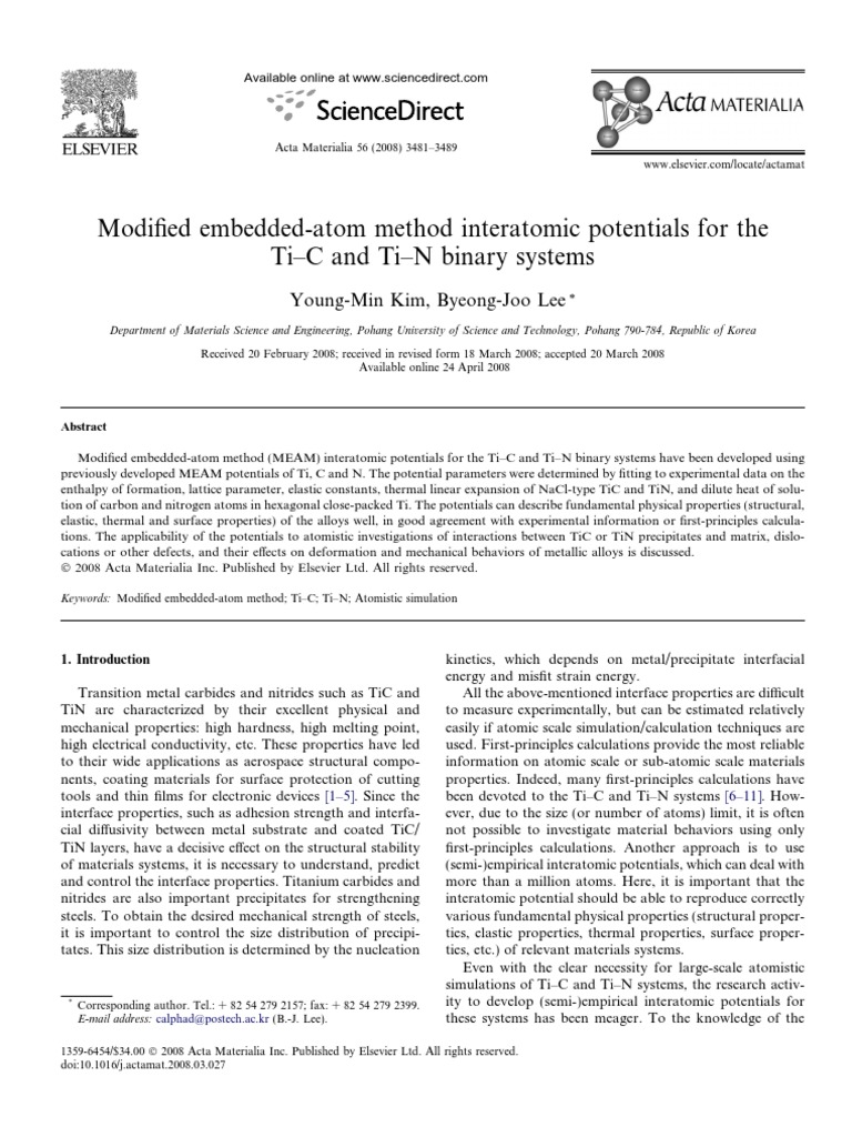 MEAM-Interatomic Potentials For Binary Alloy | PDF | Crystal Structure ...