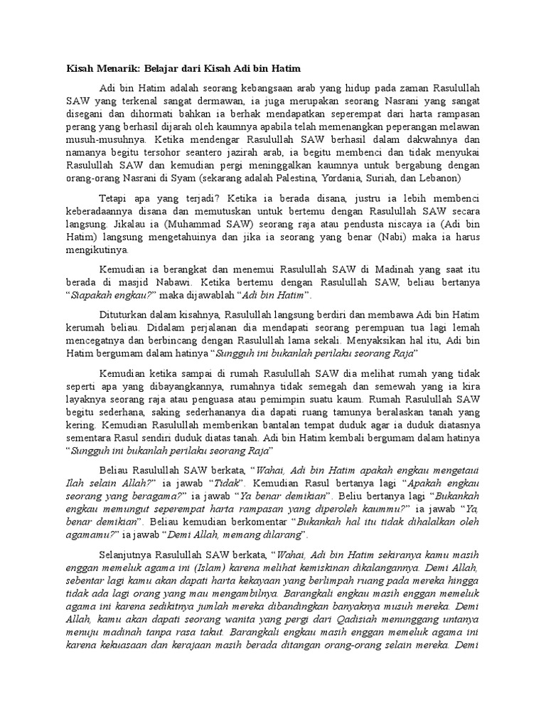 Kisah Adi bin Hatim: Pelajaran Akidah | PDF | Sejarah | Agama & Spiritualitas