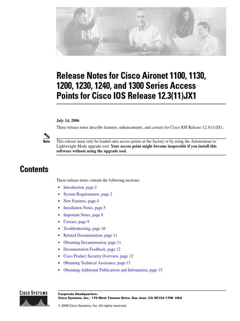 Release Notes For Cisco Aironet 1100, 1130, 1200, 1230, 1240, and 1300 ...