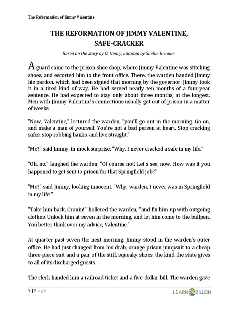 The Reformation of Jimmy Valentine Safe-Cracker PDF | PDF | Leisure
