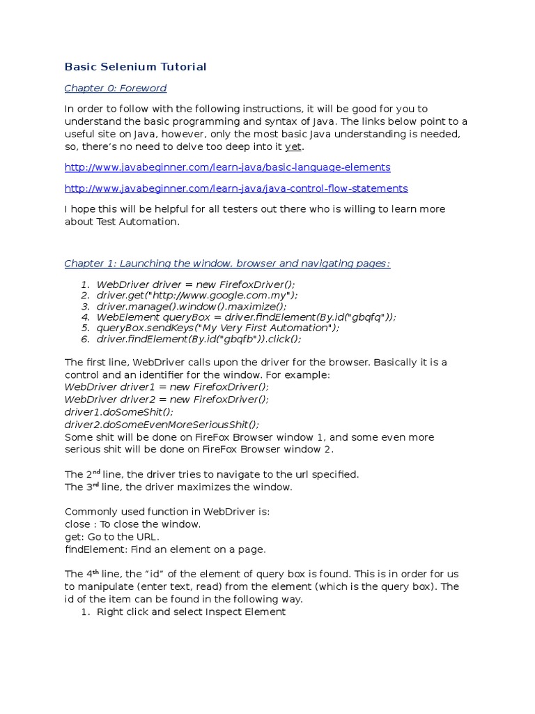 Selenium BasicAutomatedTesting Tutorial | PDF | Selenium (Software ...