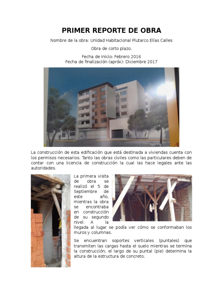 Primer Reporte de Obra | Fundación (Ingeniería) | Ingeniería