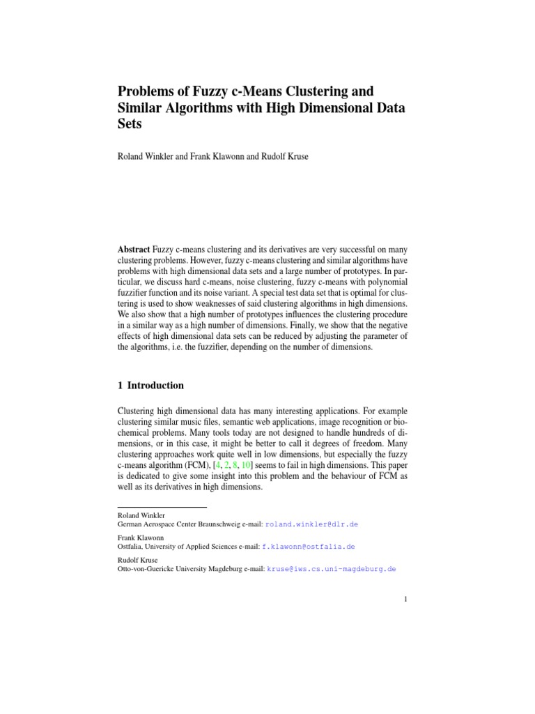 Winkler 2010 Problems of Fuzzy C-Means Clustering and Similar Algorithms With High Dimensional ...