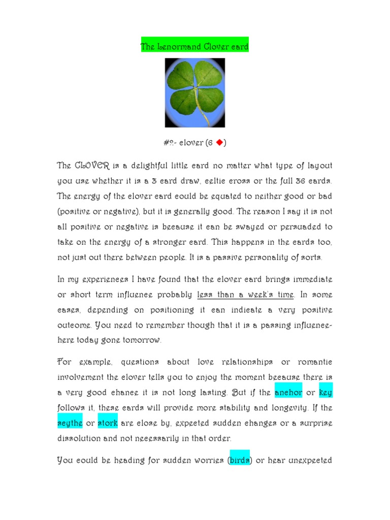 The Lenormand Clover Card | PDF | Luck | Psychology