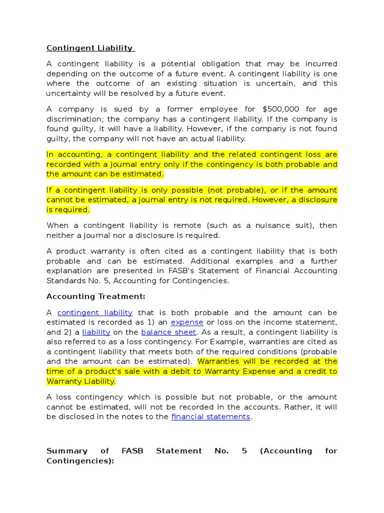 Contingent Liability | PDF | Debits And Credits | Financial Statement