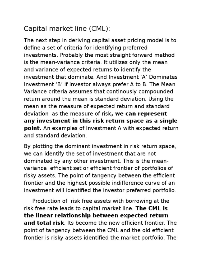 Capital Market Line | PDF | Capital Asset Pricing Model | Financial ...