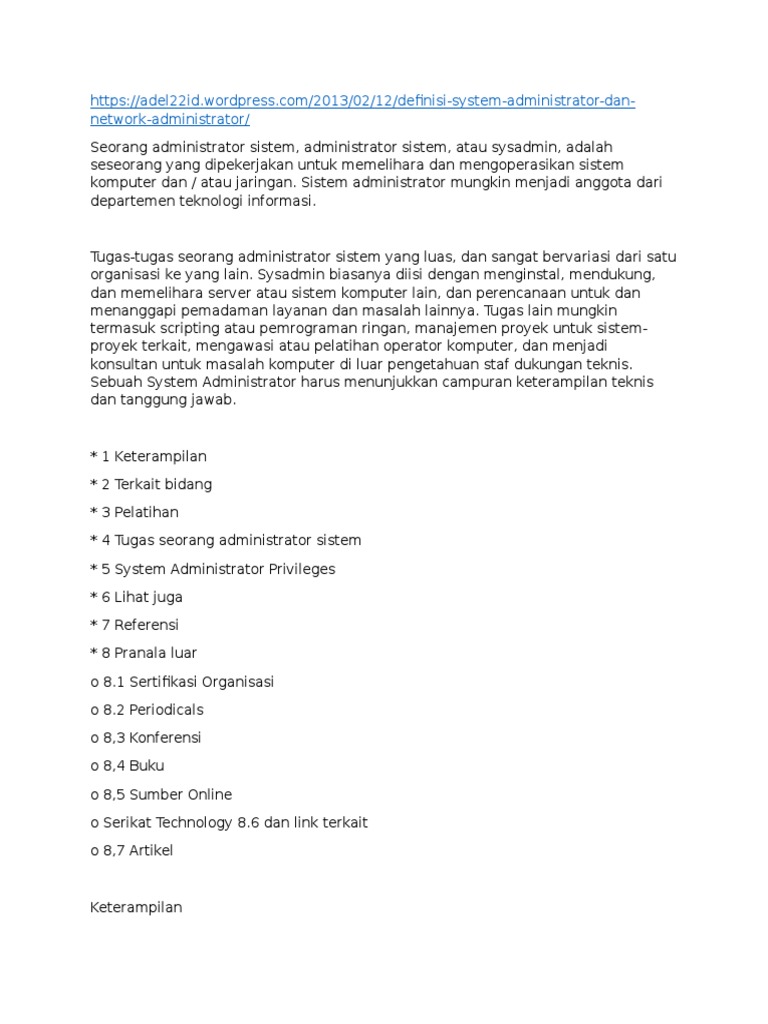 Sistem Administrator | PDF | Komputer | Teknologi & Rekayasa