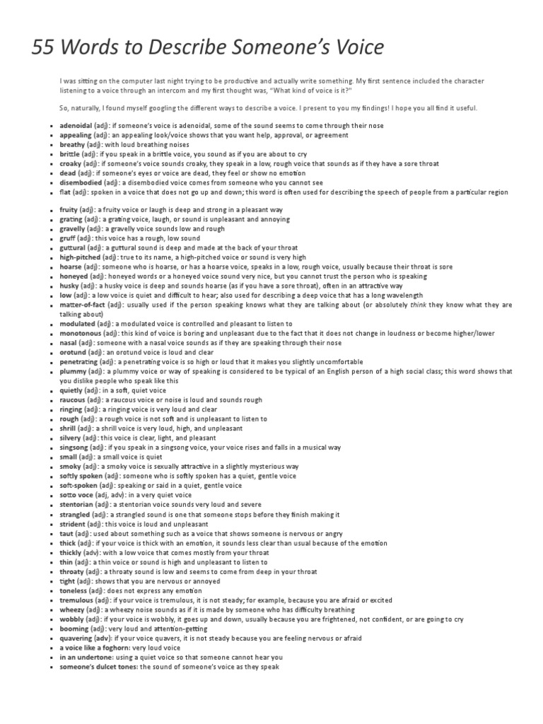 55 Words To Describe Someone's Voice | PDF