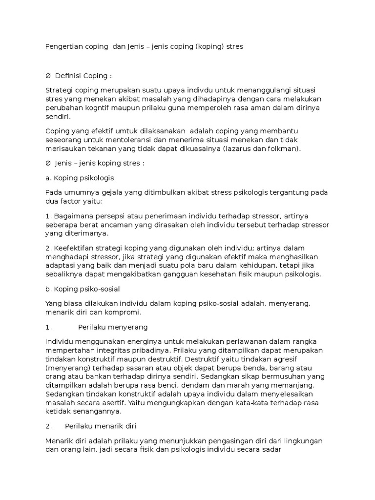 Pengertian Coping Dan Jenis | PDF