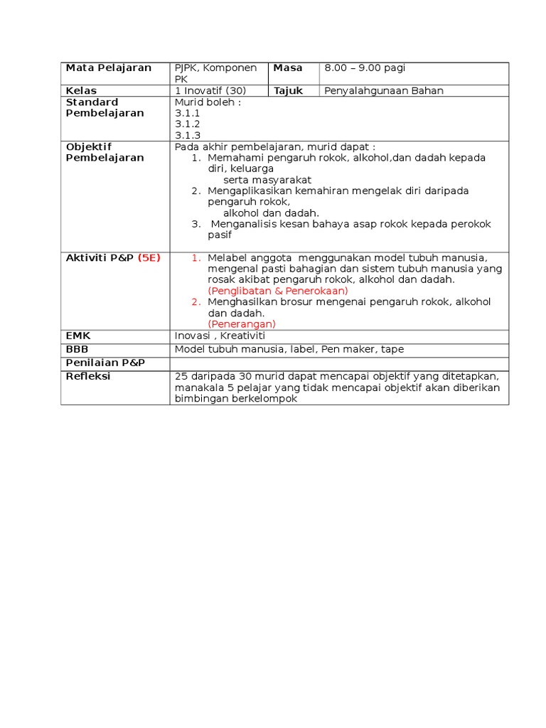RPH PK Penyalahgunaan Bahan KSSM | PDF