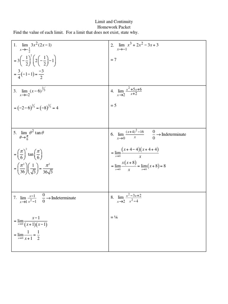 U1 Limit and Continuity HW Answers | PDF | Calculus | Functions And ...
