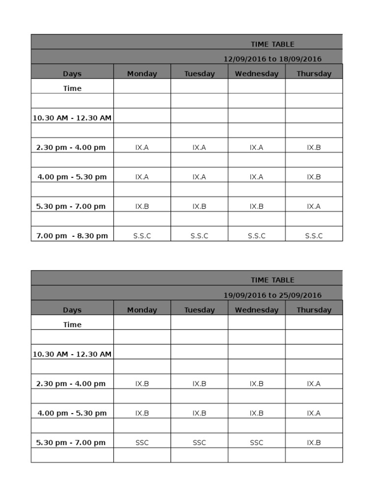 Weekly School Timetable Overview | PDF