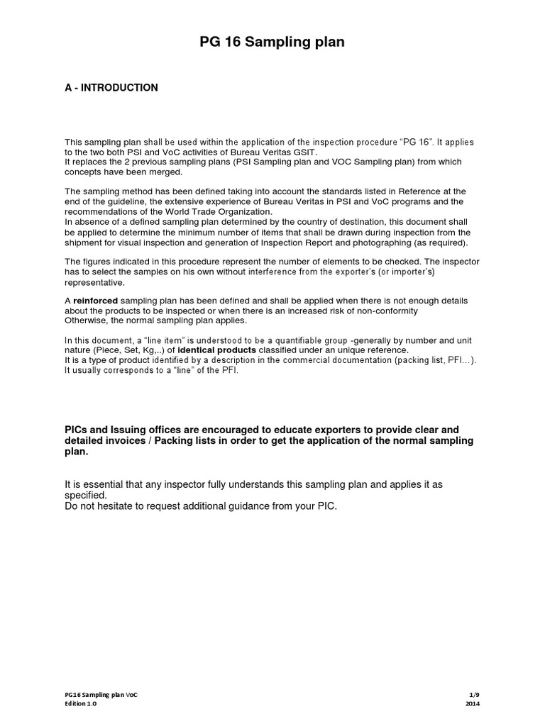 PG16 Sampling plan overview | PDF | Sampling (Statistics) | Accuracy And Precision