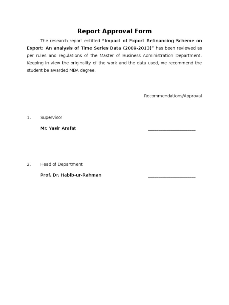 Report Approval Form: Export: An Analysis of Time Series Data (2009 ...