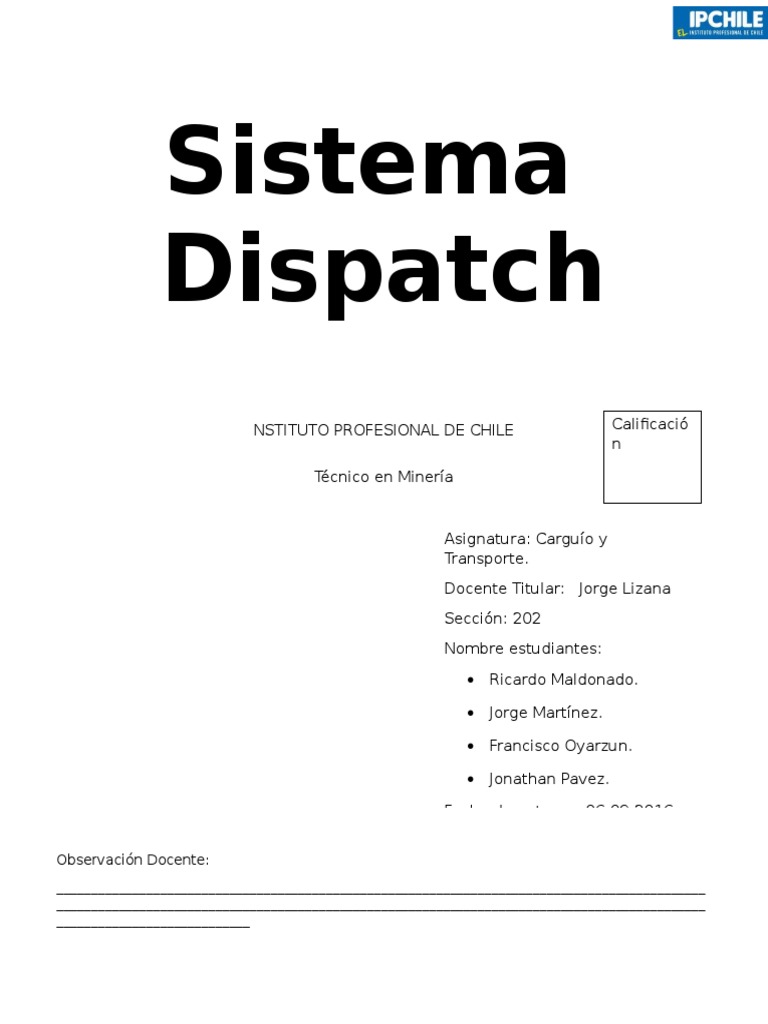 Dispatch | PDF | Minería | Sistema de Posicionamiento Global