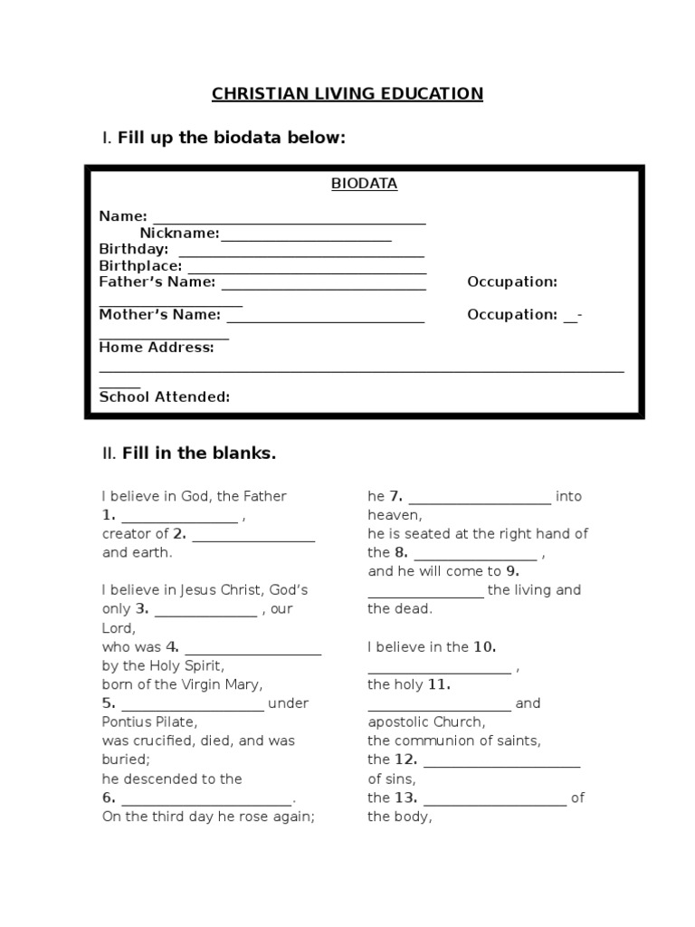 Grade 1 Christian Living Worksheets | PDF | John The Baptist | Christianity