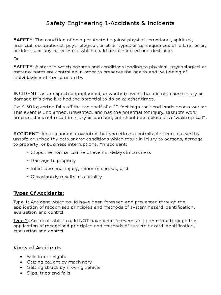 Safety Engineering 1-Accidents & Incidents | PDF | Hazards | Safety