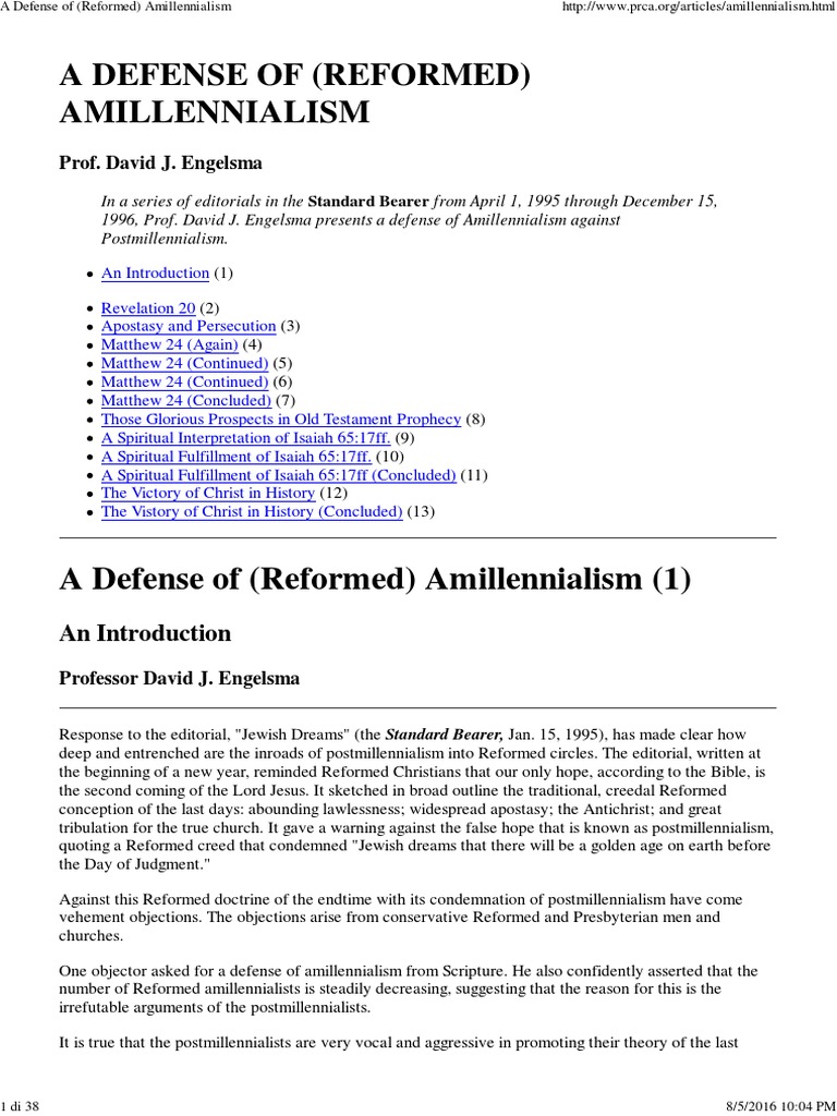 A Defense of (Reformed) Amillennialism | PDF | Millennialism | Antichrist