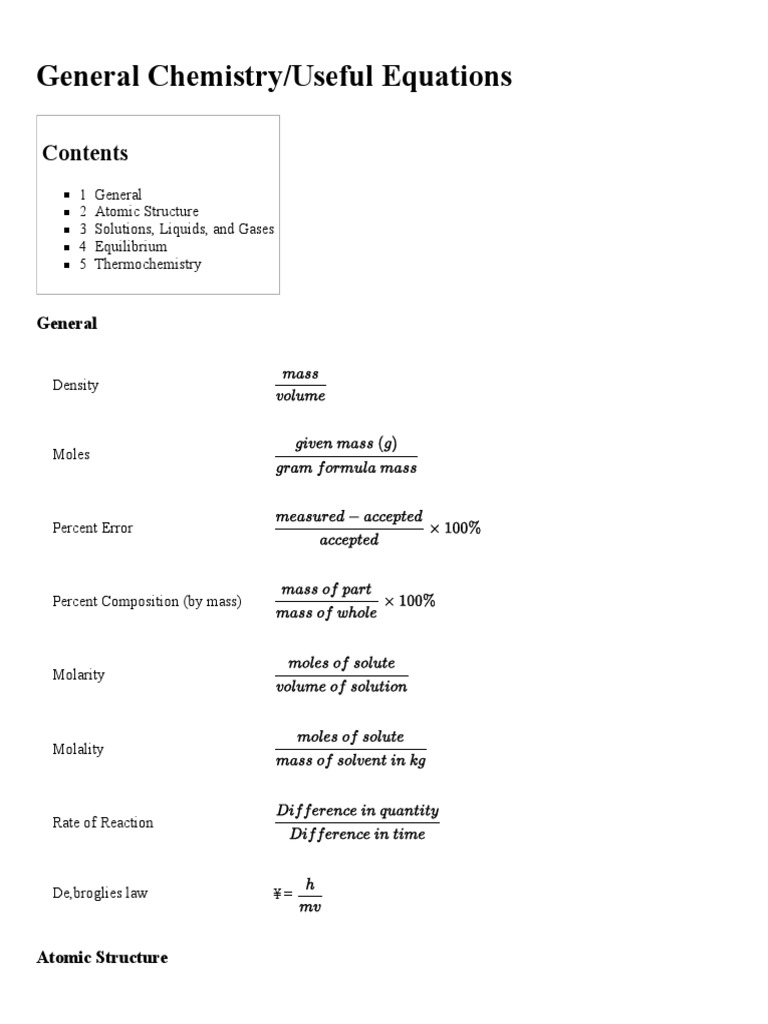 General Chemistry/Useful Equations | PDF