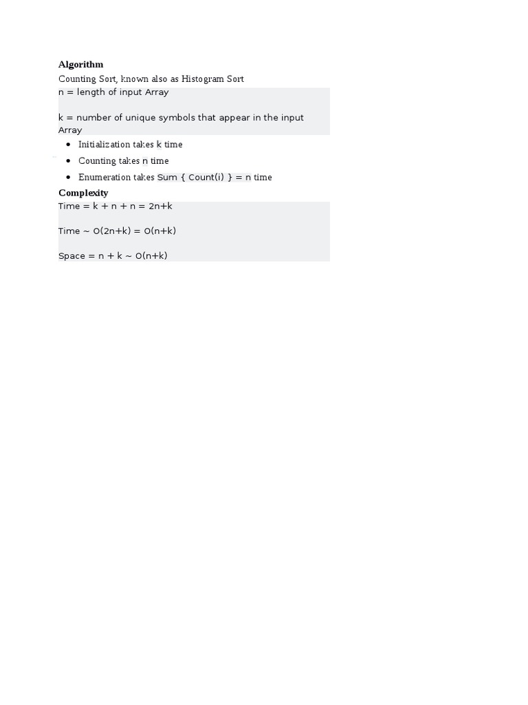 Time Space Complexity Counting Sort Pdf