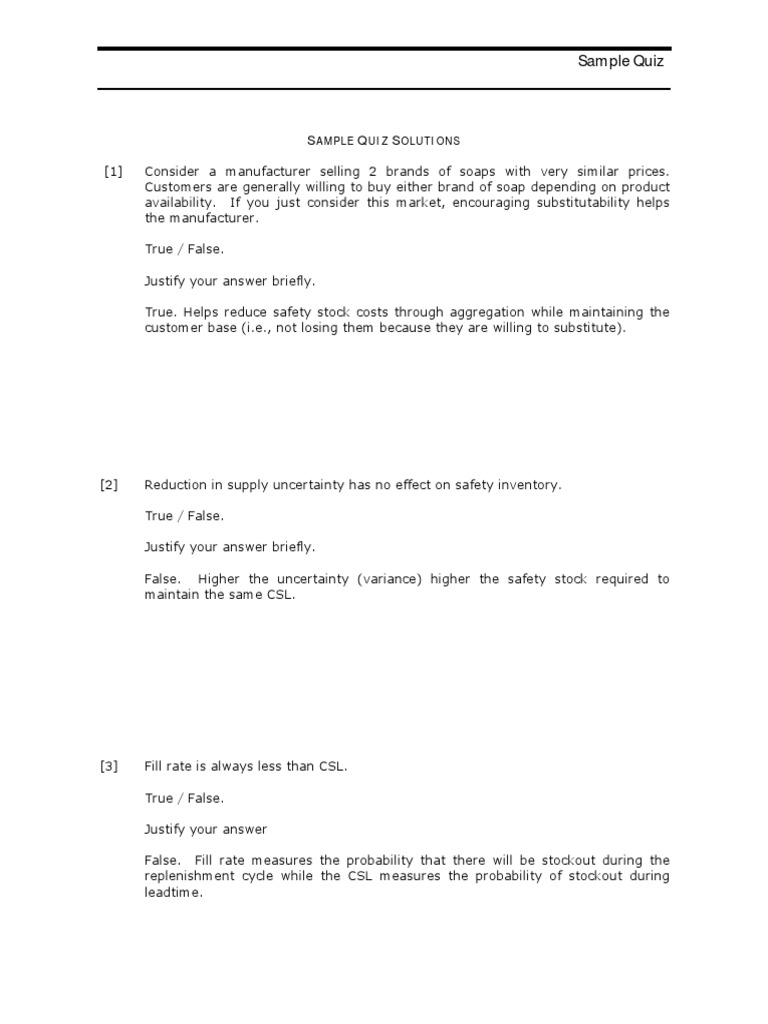 Sample LSCM Exam With Solutions | PDF | Incentive | Inventory