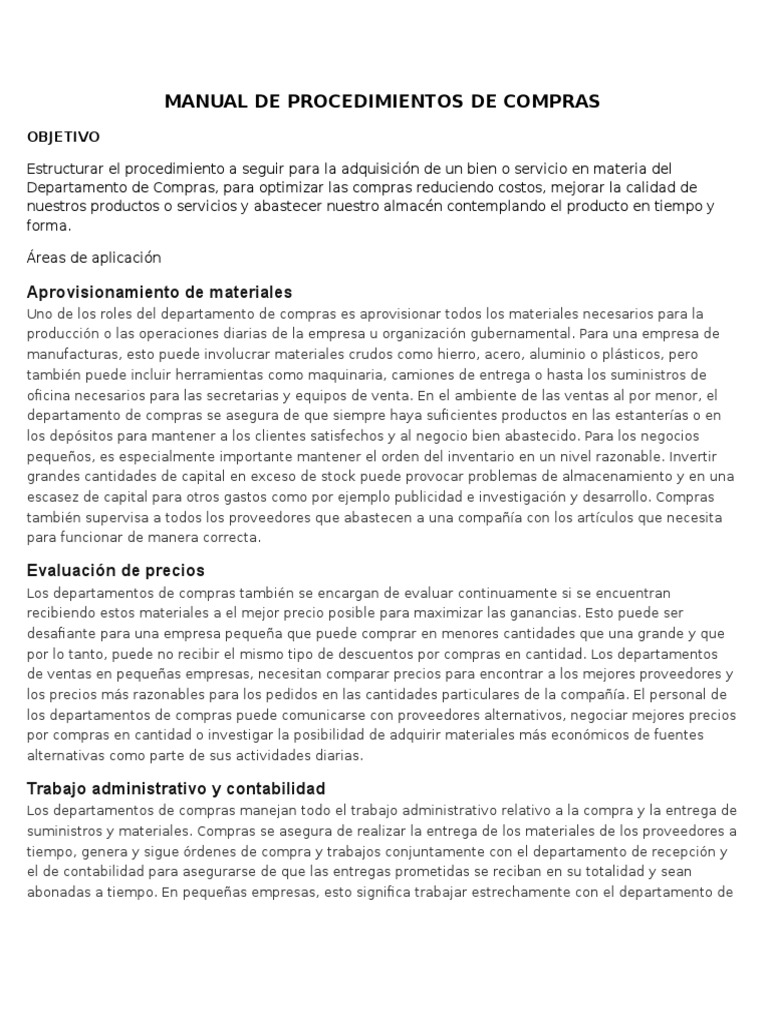Manual de Procedimientos de Compras | PDF | Presupuesto | Gestión de recursos humanos