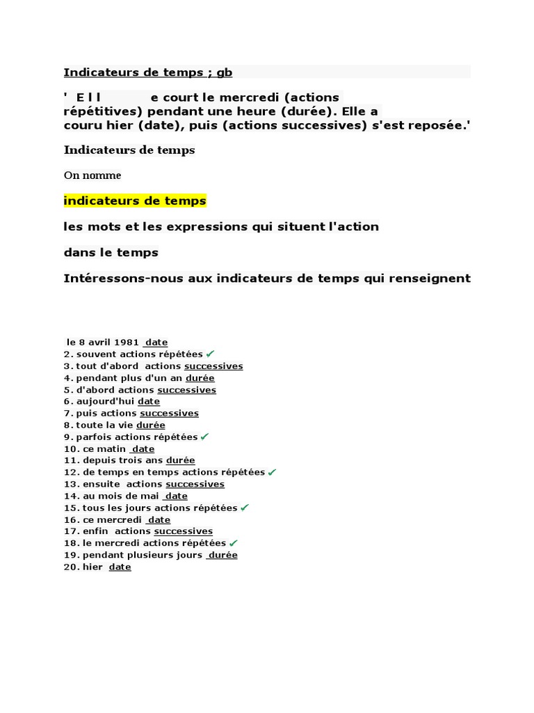 Indicateurs de Temps et Actions | PDF