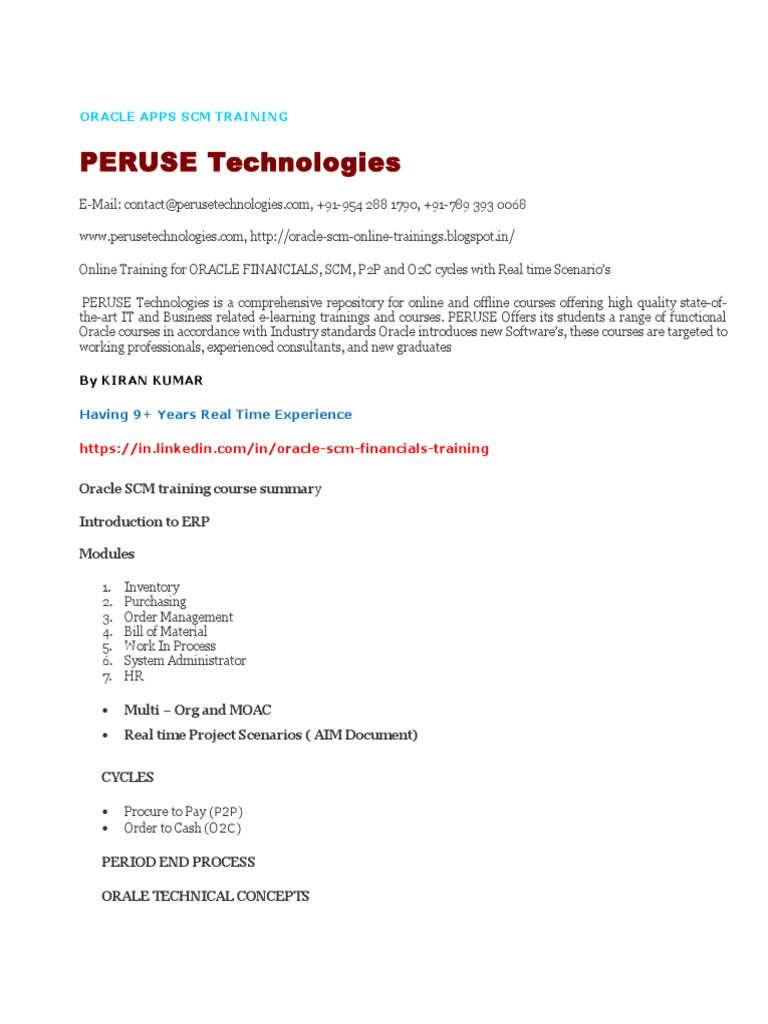 Oracle SCM Functional Training Online | PDF | Supply Chain Management ... Oracle SCM Functional Training Online | PDF | Supply Chain Management ...