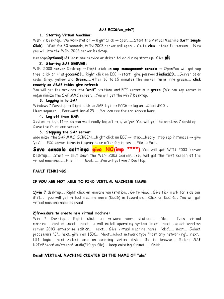 SAP ECC6 Virtual Machine Setup Guide | PDF