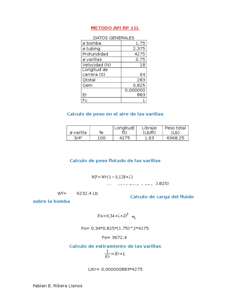 Cálculos según API RP 11L | PDF