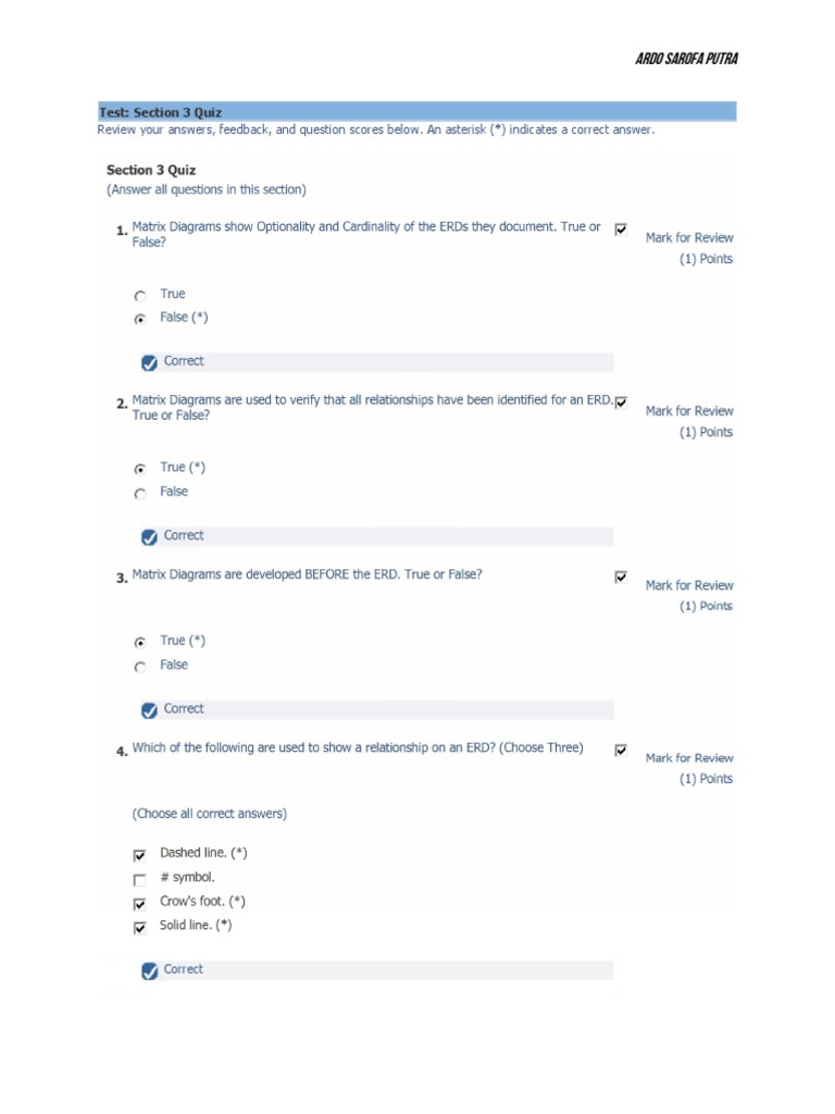 Oracle Academy Section 3 Quiz Answer | Download Free PDF | Question | Semiotics