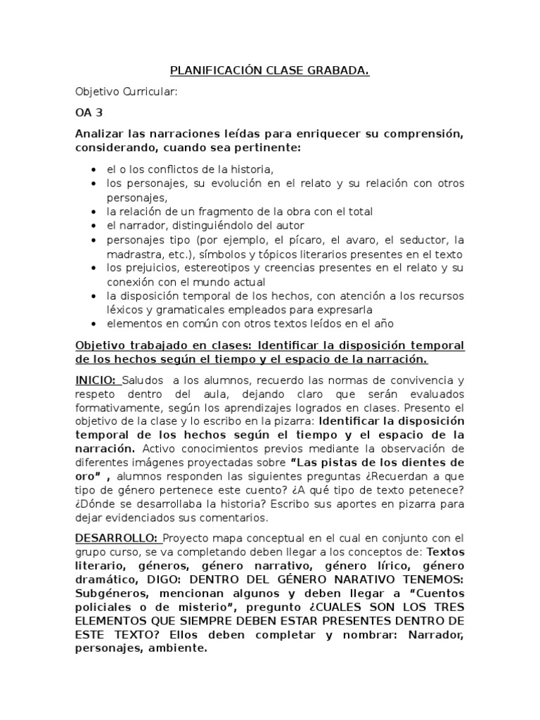 Planificación Clase Grabada | PDF | Cuentos | Lectura (proceso)
