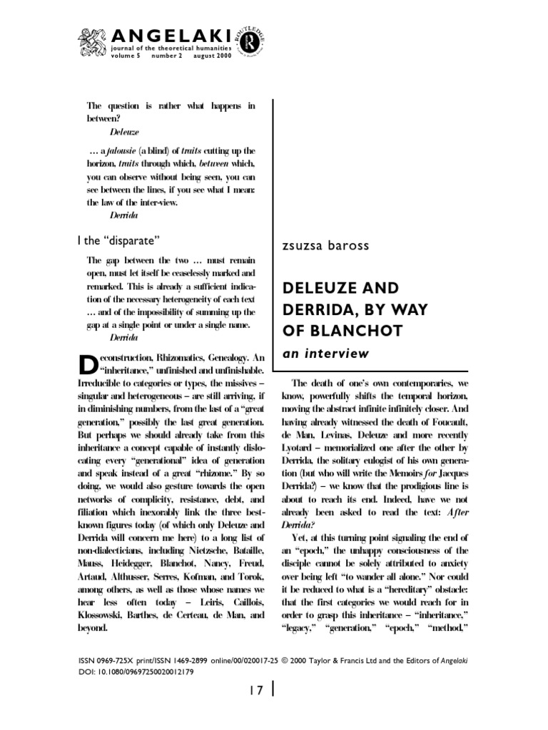 2000 - Baross. Deleuze-Derrida-Blanchot PDF | PDF | Deconstruction | Jacques Derrida