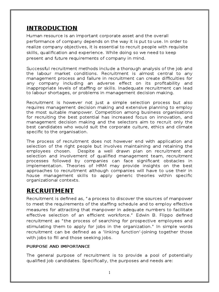 Recruitment and Selection Project Report | PDF | Recruitment | Polygraph