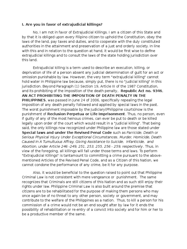 No to ExtraJudicial Killings | Murder | Crimes