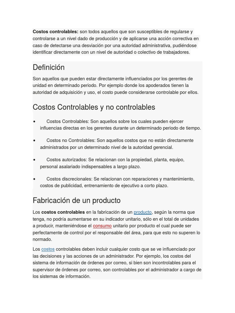 Costos Controlables y No Controlables | PDF