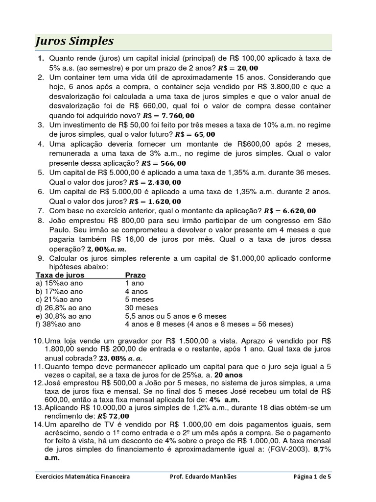 Juros Simples e Compostos | PDF | Comprovante de depósito | Juros