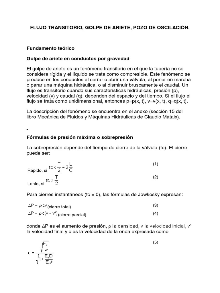 Flujo Transitorio | PDF | Ecuaciones | Ingeniería mecánica