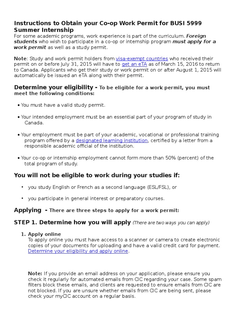 Guide 1 Work Permit Information | PDF | Email | Internship