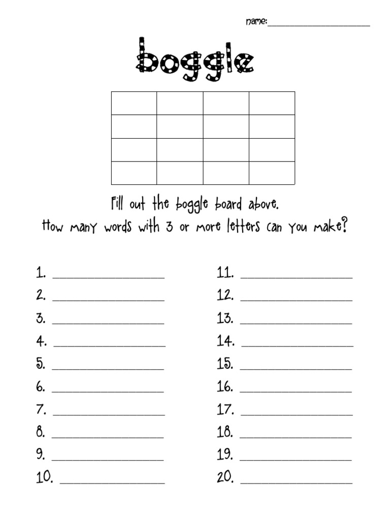Boggle Record Sheet | PDF | Career & Growth | Games & Activities